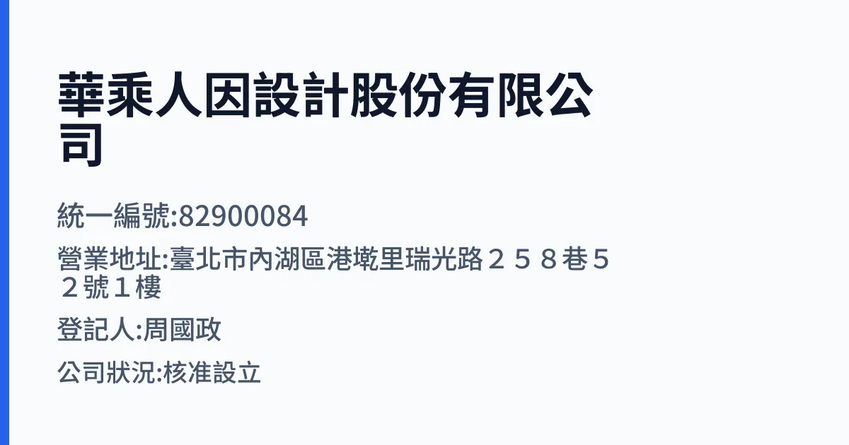 華乘人因設計股份有限公司 - 統編 82900084(臺北市) 公司登記資料與營業項目詳細圖表