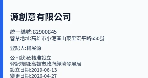 源創意有限公司的照片-統編 82900845(高雄市) 公司登記資料與營業項目詳細圖表
