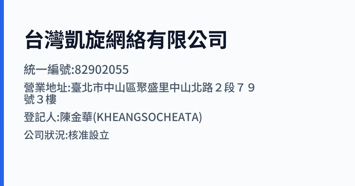 台灣凱旋網絡有限公司 - 統編 82902055(臺北市) 公司登記資料與營業項目詳細圖表