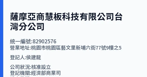 薩摩亞商慧板科技有限公司台灣分公司的照片-統編 82902576(桃園市) 公司登記資料與營業項目詳細圖表