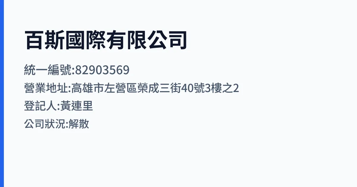 百斯國際有限公司 - 統編 82903569(高雄市) 公司登記資料與營業項目詳細圖表
