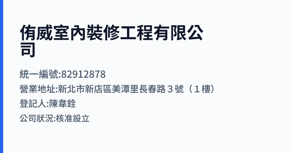 侑威室內裝修工程有限公司 - 統編 82912878(新北市) 公司登記資料與營業項目詳細圖表