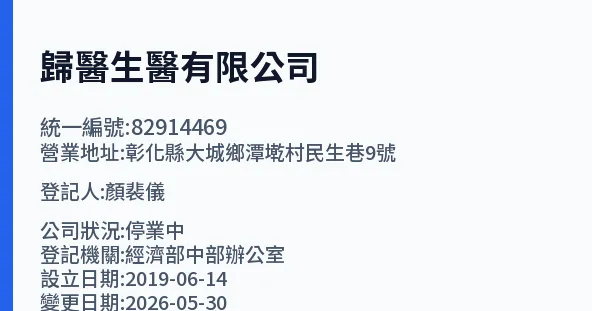 歸醫生醫有限公司的照片-統編 82914469(彰化縣) 公司登記資料與營業項目詳細圖表