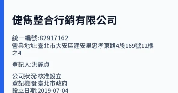倢雋整合行銷有限公司的照片-統編 82917162(臺北市) 公司登記資料與營業項目詳細圖表