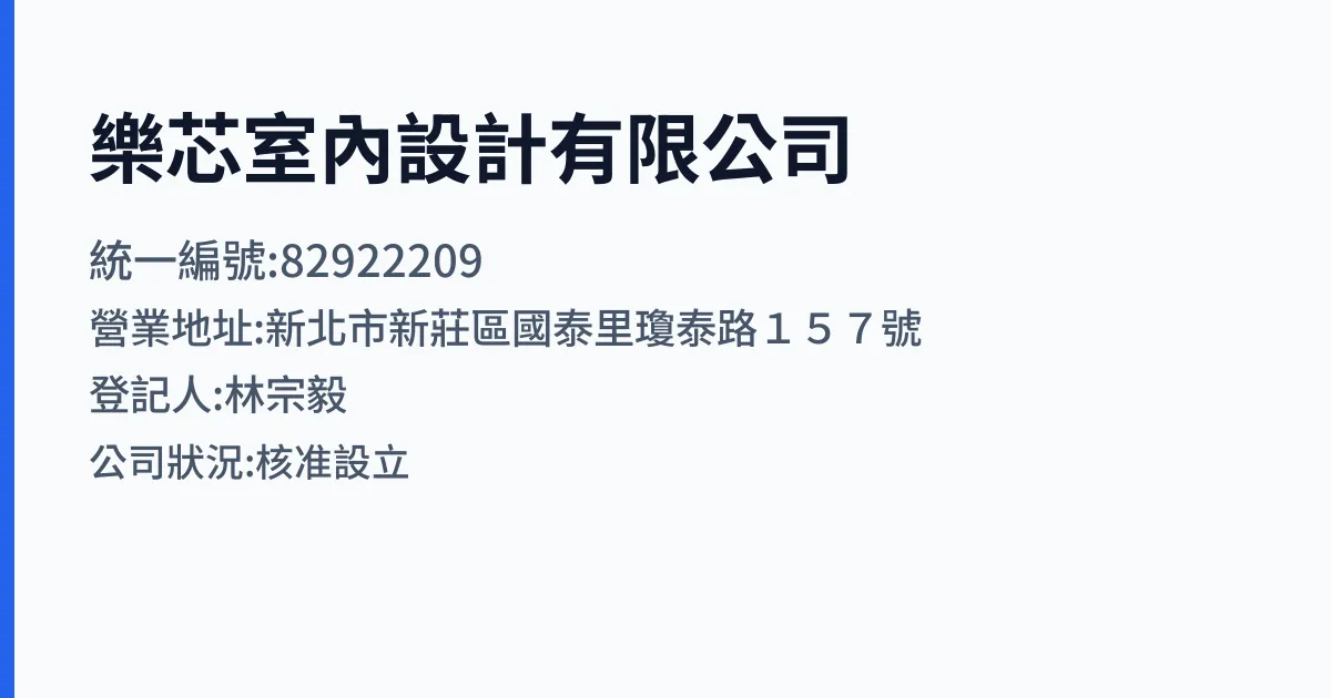 樂芯室內設計有限公司 - 統編 82922209(新北市) 公司登記資料與營業項目詳細圖表