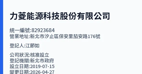 力菱能源科技股份有限公司的照片-統編 82923684(新北市) 公司登記資料與營業項目詳細圖表