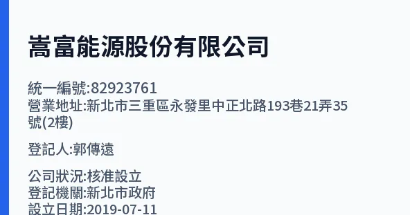 嵩富能源股份有限公司的照片-統編 82923761(新北市) 公司登記資料與營業項目詳細圖表