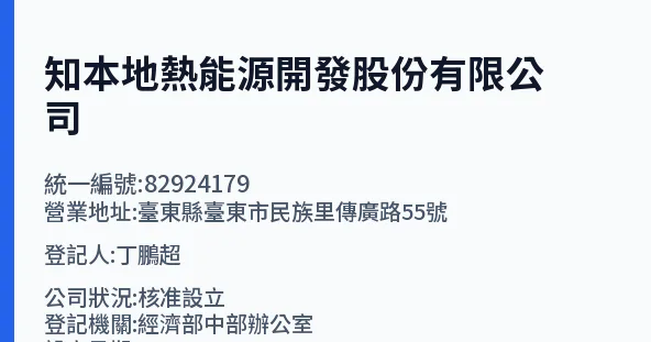 知本地熱能源開發股份有限公司的照片-統編 82924179(臺東縣) 公司登記資料與營業項目詳細圖表