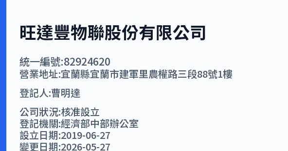 旺達豐物聯股份有限公司的照片-統編 82924620(宜蘭縣) 公司登記資料與營業項目詳細圖表