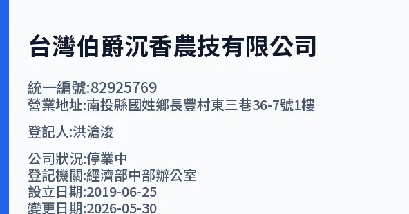 台灣伯爵沉香農技有限公司的照片-統編 82925769(南投縣) 公司登記資料與營業項目詳細圖表