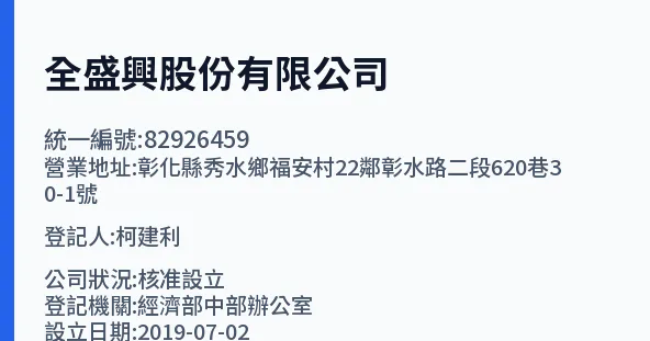 全盛興股份有限公司的照片-統編 82926459(彰化縣) 公司登記資料與營業項目詳細圖表
