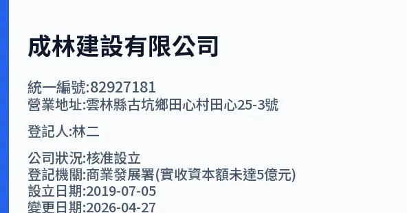 成林建設有限公司的照片-統編 82927181(雲林縣) 公司登記資料與營業項目詳細圖表