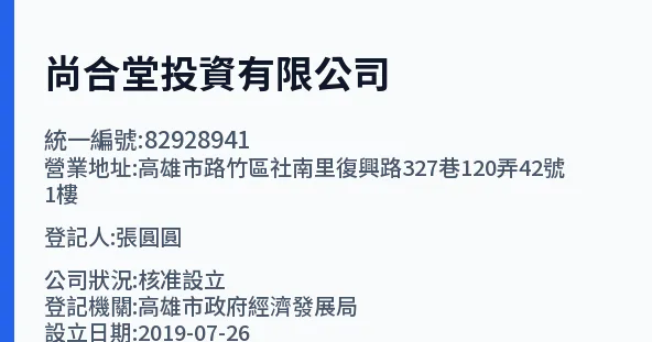 尚合堂投資有限公司的照片-統編 82928941(高雄市) 公司登記資料與營業項目詳細圖表