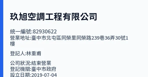 玖旭空調工程有限公司的照片-統編 82930622(臺中市) 公司登記資料與營業項目詳細圖表
