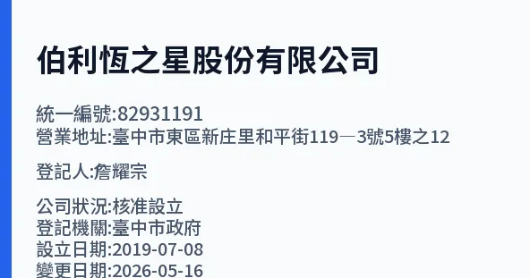 伯利恆之星股份有限公司的照片-統編 82931191(臺中市) 公司登記資料與營業項目詳細圖表