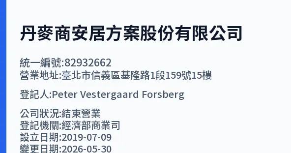 丹麥商安居方案股份有限公司的照片-統編 82932662(臺北市) 公司登記資料與營業項目詳細圖表