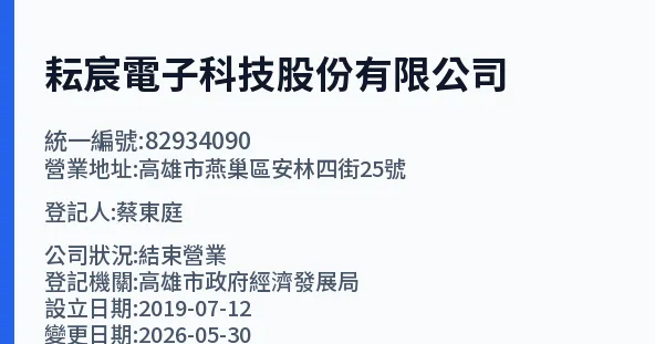 耘宸電子科技股份有限公司的照片-統編 82934090(高雄市) 公司登記資料與營業項目詳細圖表