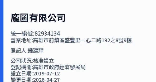 龐圖有限公司的照片-統編 82934134(高雄市) 公司登記資料與營業項目詳細圖表
