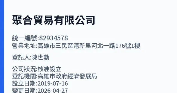 聚合貿易有限公司的照片-統編 82934578(高雄市) 公司登記資料與營業項目詳細圖表