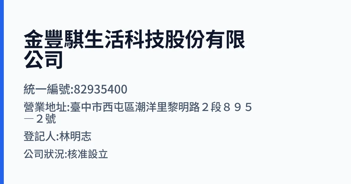 金豐騏生活科技股份有限公司 - 統編 82935400(嘉義市) 公司登記資料與營業項目詳細圖表
