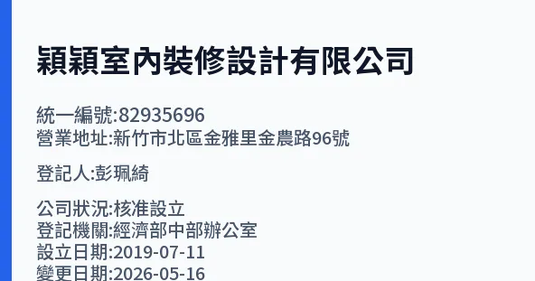 穎穎室內裝修設計有限公司的照片-統編 82935696(新竹市) 公司登記資料與營業項目詳細圖表