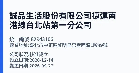 誠品生活股份有限公司捷運南港線台北站第一分公司的照片-統編 82943106(臺北市) 公司登記資料與營業項目詳細圖表