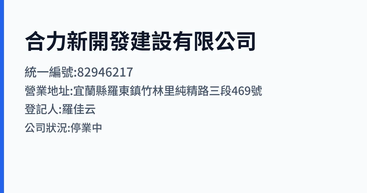 合力新開發建設有限公司 - 統編 82946217(宜蘭縣) 公司登記資料與營業項目詳細圖表