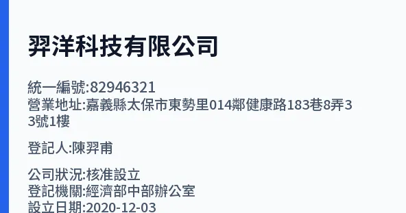 羿洋科技有限公司的照片-統編 82946321(嘉義縣) 公司登記資料與營業項目詳細圖表