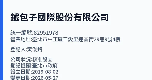 鐵包子國際股份有限公司的照片-統編 82951978(臺北市) 公司登記資料與營業項目詳細圖表