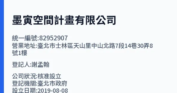 墨寅空間計畫有限公司的照片-統編 82952907(臺北市) 公司登記資料與營業項目詳細圖表