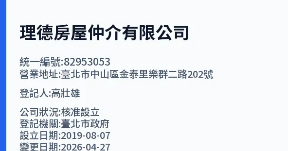 理德房屋仲介有限公司的照片-統編 82953053(臺北市) 公司登記資料與營業項目詳細圖表