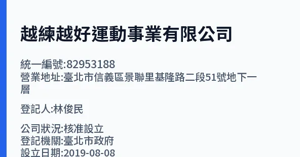 越練越好運動事業有限公司的照片-統編 82953188(臺北市) 公司登記資料與營業項目詳細圖表