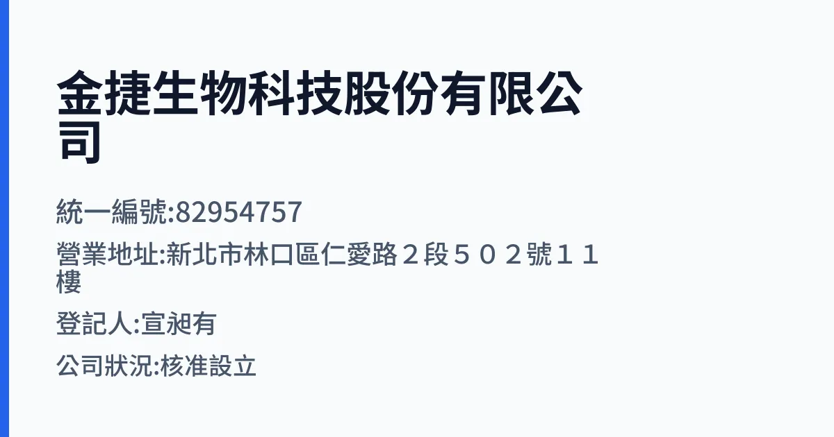 金捷生物科技股份有限公司 - 統編 82954757(新北市) 公司登記資料與營業項目詳細圖表