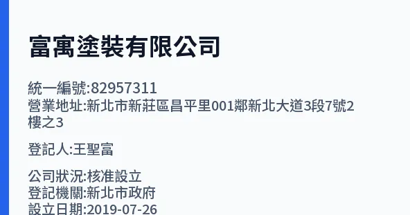 富寓塗裝有限公司的照片-統編 82957311(新北市) 公司登記資料與營業項目詳細圖表