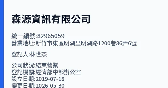 森源資訊有限公司的照片-統編 82965059(新竹市) 公司登記資料與營業項目詳細圖表
