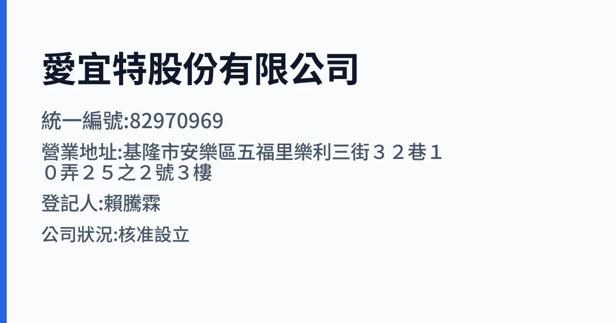 愛宜特股份有限公司 - 統編 82970969(新北市) 公司登記資料與營業項目詳細圖表