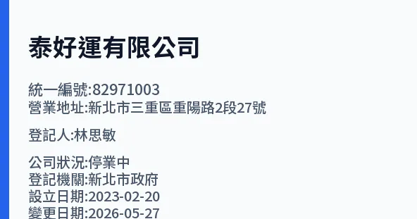 泰好運有限公司的照片-統編 82971003(新北市) 公司登記資料與營業項目詳細圖表