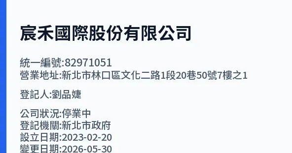 宸禾國際股份有限公司的照片-統編 82971051(新北市) 公司登記資料與營業項目詳細圖表