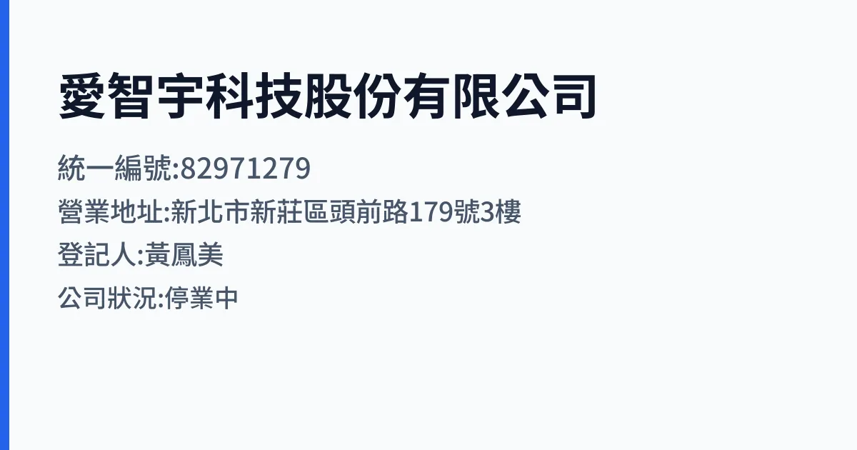愛智宇科技股份有限公司 - 統編 82971279(新北市) 公司登記資料與營業項目詳細圖表