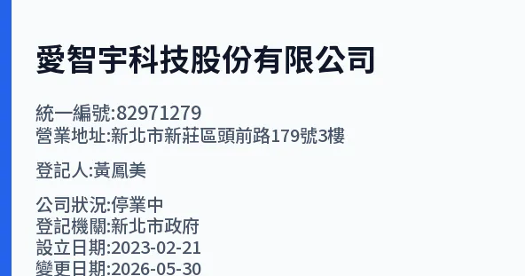 愛智宇科技股份有限公司的照片-統編 82971279(新北市) 公司登記資料與營業項目詳細圖表