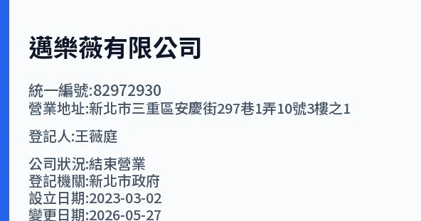 邁樂薇有限公司的照片-統編 82972930(新北市) 公司登記資料與營業項目詳細圖表