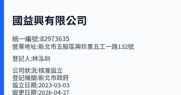 國益興有限公司的照片-統編 82973635(新北市) 公司登記資料與營業項目詳細圖表