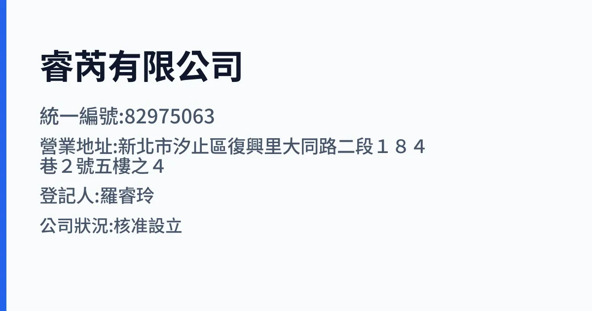 睿芮有限公司 - 統編 82975063(臺北市) 公司登記資料與營業項目詳細圖表