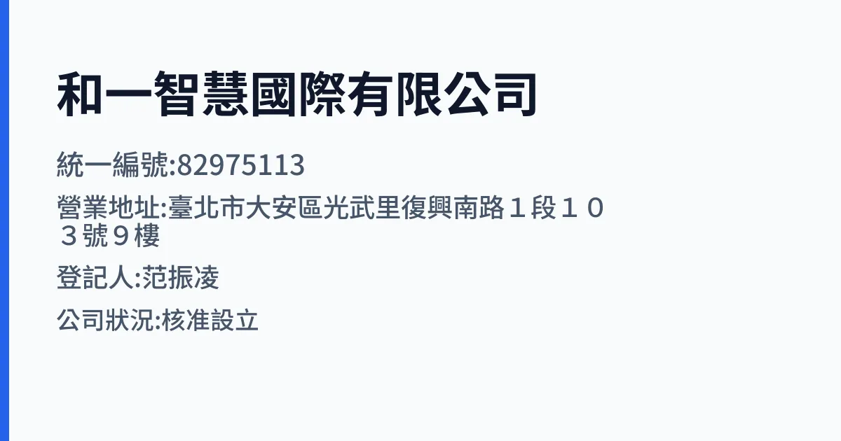 和一智慧國際有限公司 - 統編 82975113(臺北市) 公司登記資料與營業項目詳細圖表