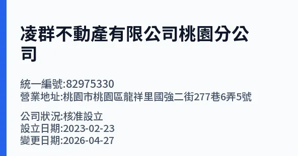 凌群不動產有限公司桃園分公司的照片-統編 82975330(桃園市) 公司登記資料與營業項目詳細圖表