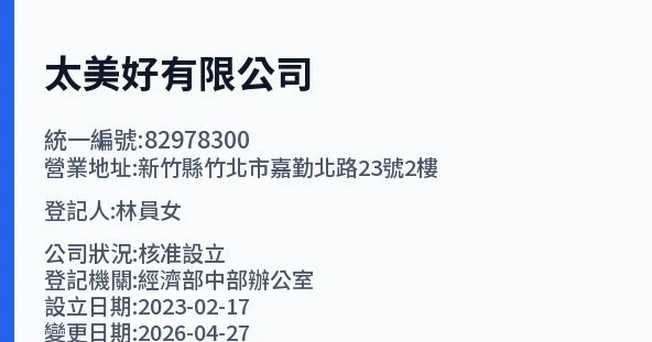 太美好有限公司的照片-統編 82978300(新竹縣) 公司登記資料與營業項目詳細圖表