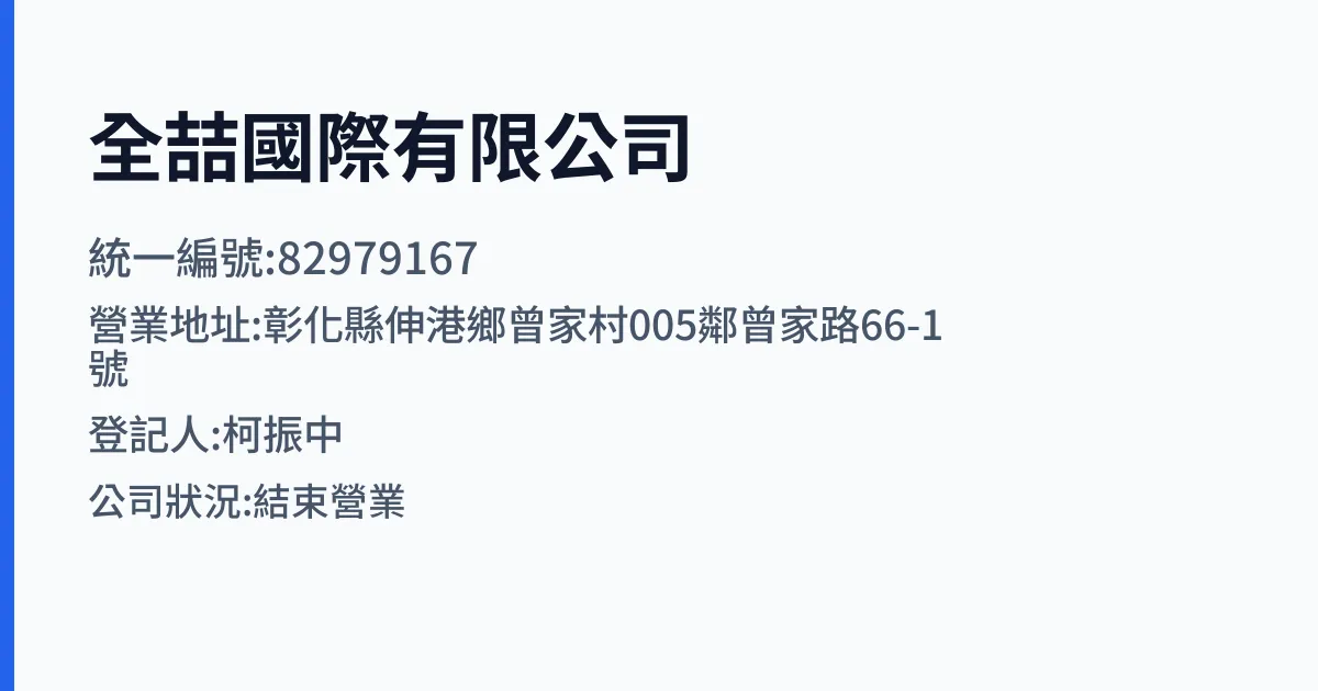 全喆國際有限公司 - 統編 82979167(彰化縣) 公司登記資料與營業項目詳細圖表