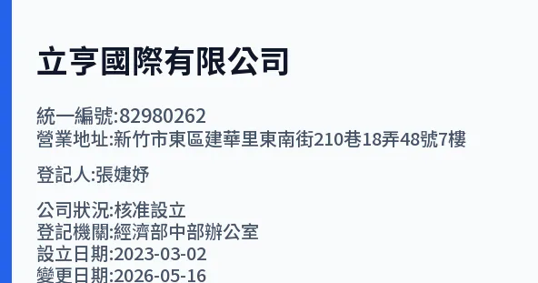 立亨國際有限公司的照片-統編 82980262(新竹市) 公司登記資料與營業項目詳細圖表
