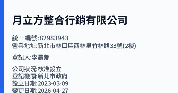 月立方整合行銷有限公司的照片-統編 82983943(新北市) 公司登記資料與營業項目詳細圖表