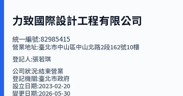 力致國際設計工程有限公司的照片-統編 82985415(臺北市) 公司登記資料與營業項目詳細圖表